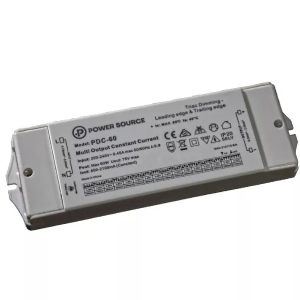 POWER SOURCE PDC-60 LED Driver Selectable CC 60W 600~2100mA 3~65V AC Dimmable IP20 | Power ...